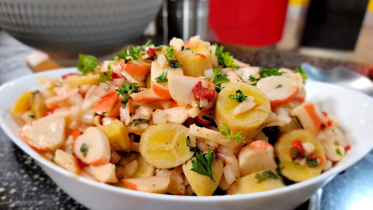 Receta de la chef Marilyn: Ensalada de King Crab con Guineitos verdes ...