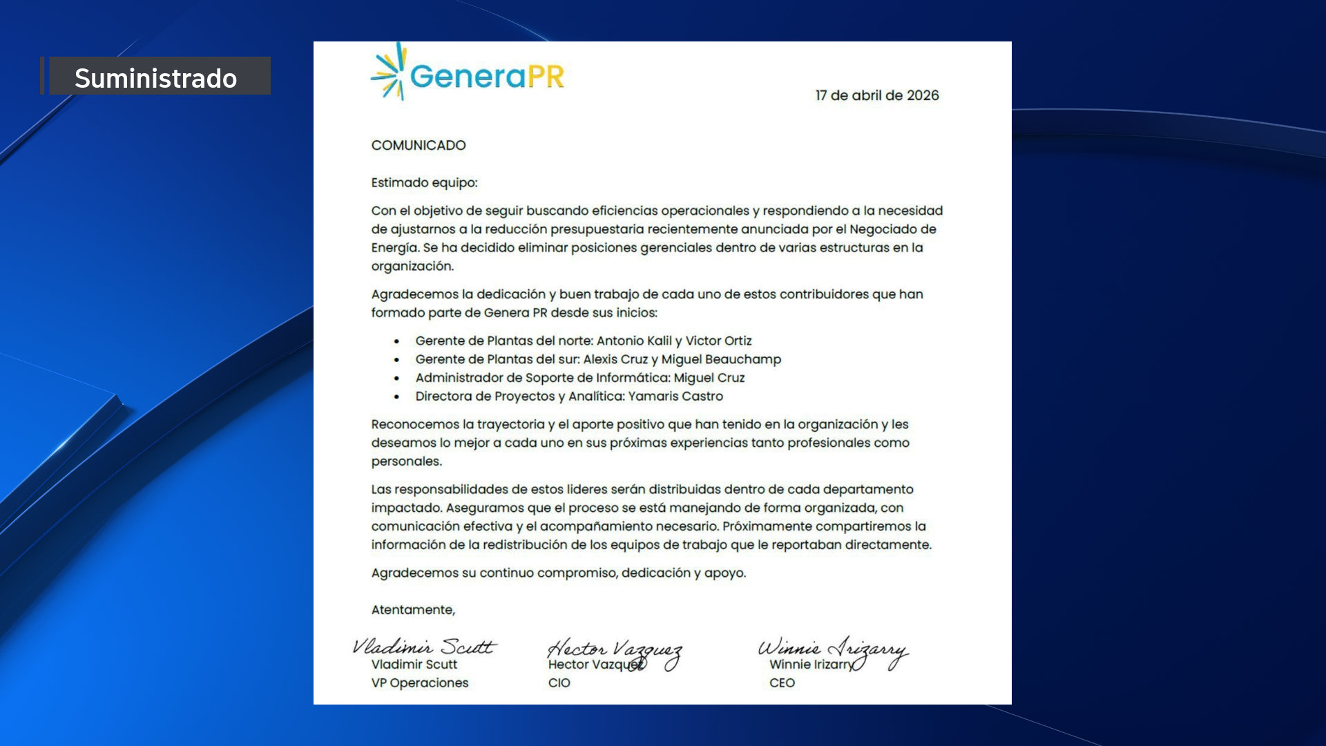 Genera PR despide personal gerencial en las plantas generatrices ...